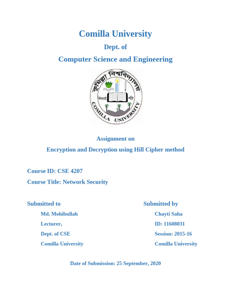 Assignment Hill Cipher | PDF | Matrix (Mathematics) | Cipher