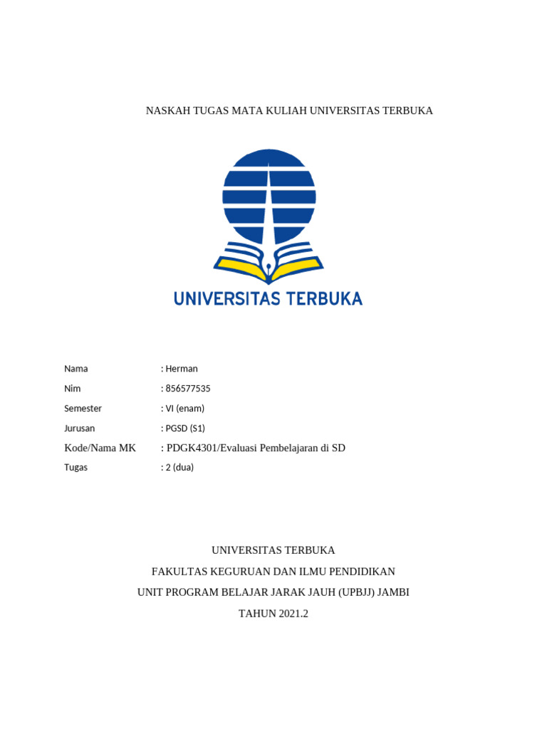 Naskah Tugas Mata Kuliah Universitas Terbuka (Evaluasi Pembelajaran Di SD) | PDF