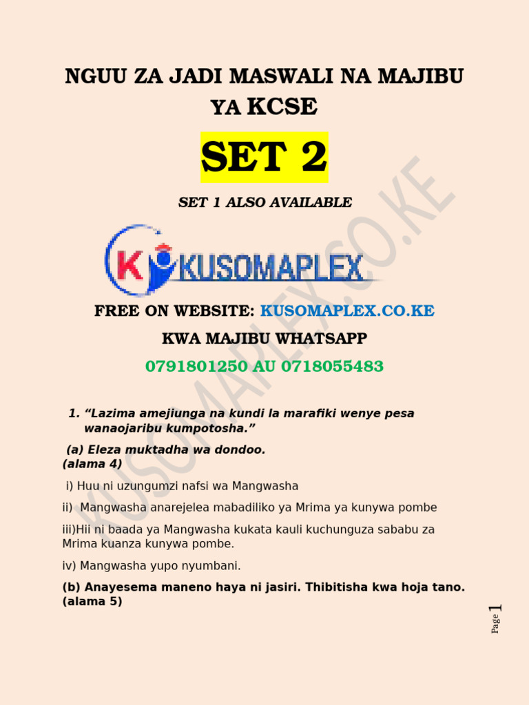 Nguu Za Jadi Maswali Na Majibu Ya Dondoo | PDF