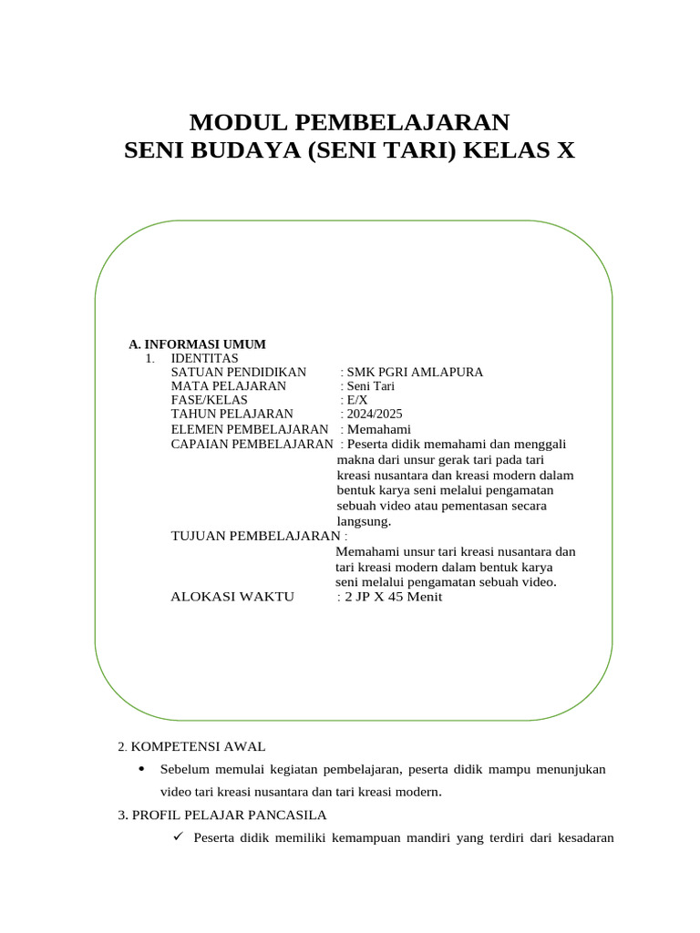 MODUL AJAR UKIN SENI BUDAYA Bu Puspadi | PDF