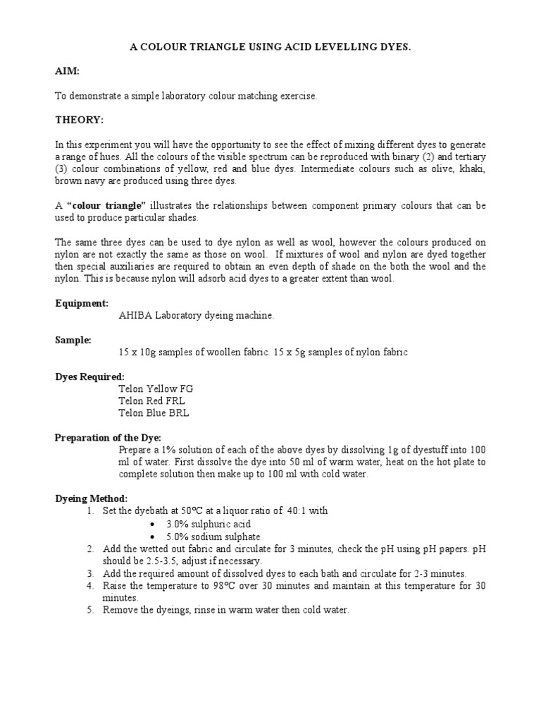 Colour Triangle with Acid Dyes | PDF | Dye | Color