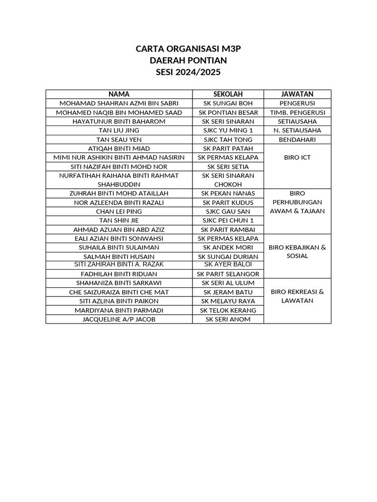 Carta Organisasi M3P | PDF