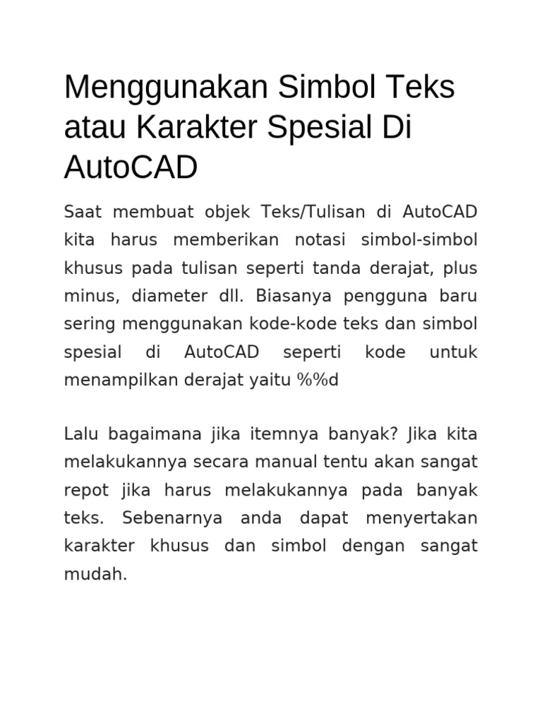 4. Menggunakan Simbol Teks atau Karakter Spesial Di AutoCAD | PDF