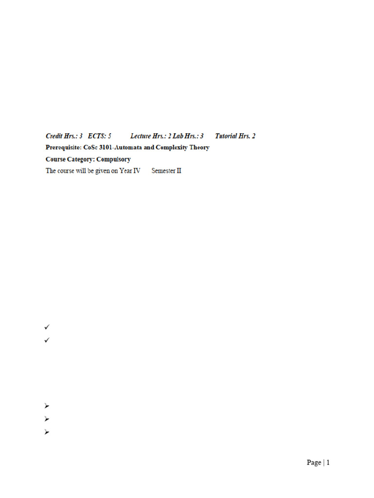 Compiler Design Course Outline | PDF | Parsing | Compiler Compiler Design Course Outline | PDF | Parsing | Compiler