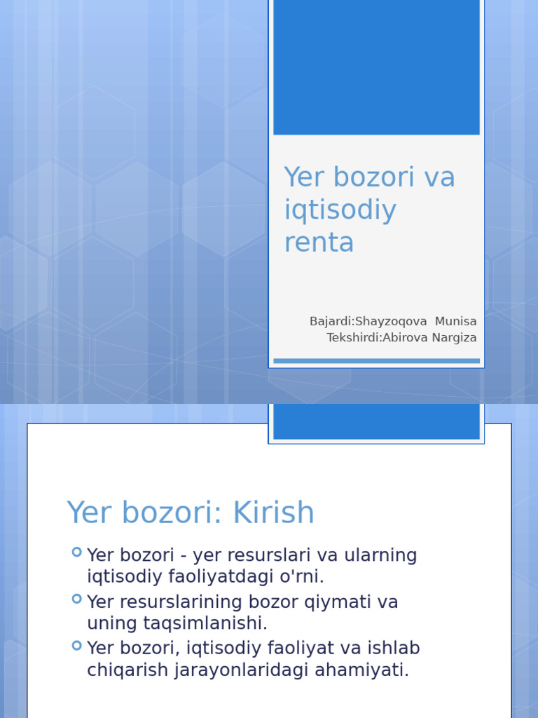 Yer Bozori Va Iqtisodiy Renta | PDF