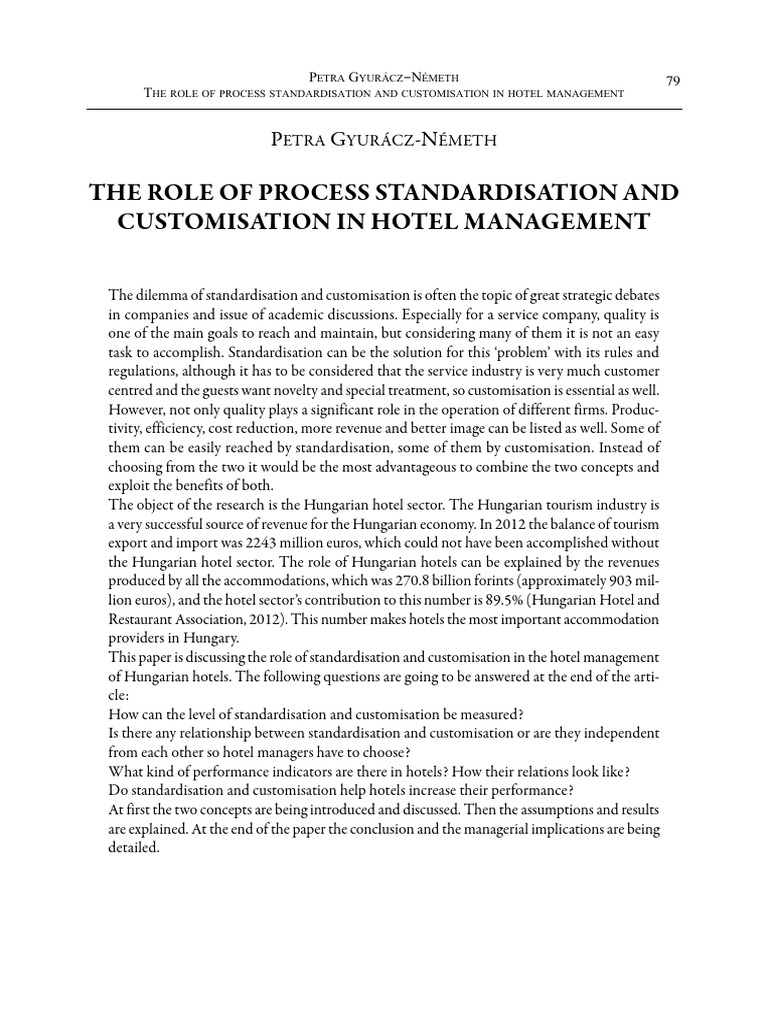 2015-The Role of Process Standardisation and Customisation in Hotel Management | PDF | Principal ...