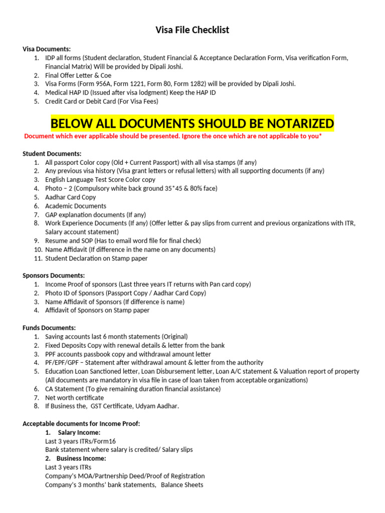 AA Visa Checklist-1 | PDF | Visa Inc.
