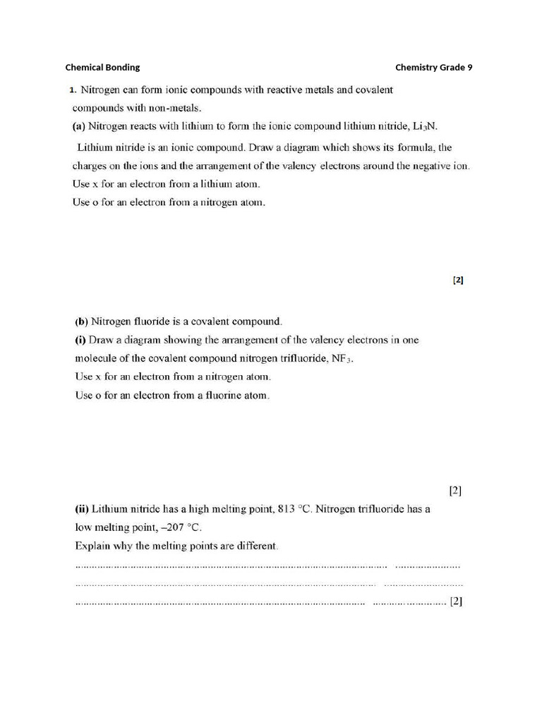 Chemical Bonding Chemistry Grade 9 | PDF