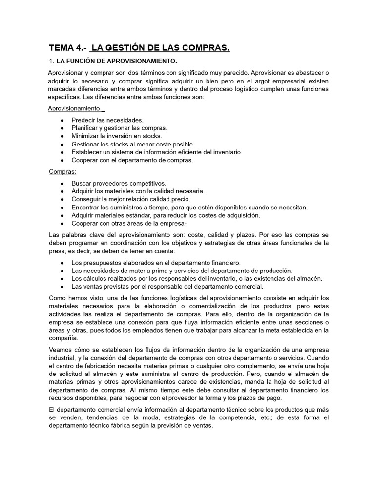 Tema 4. - La Gestión de Las Compras | PDF | Obtención | Business