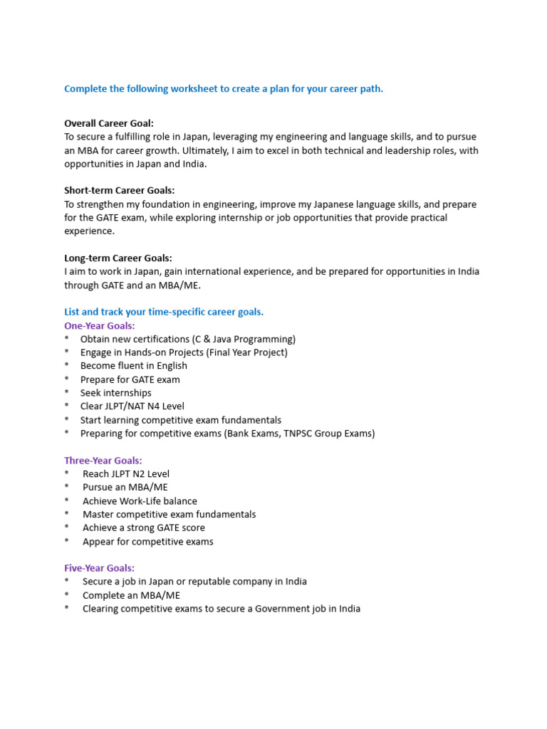 Career Path Planning Worksheet | PDF