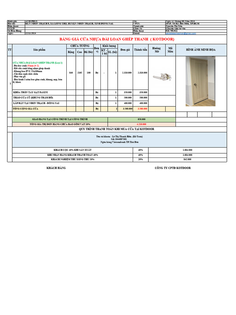 Báo Giá 1 B C A NH A Đài Loan Ghép Thanh - Nhơn TR CH Đ NG Nai | PDF