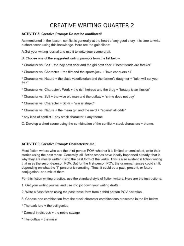 Creative Writing Quarter 2 Activity 5 and 6 | PDF | Narration