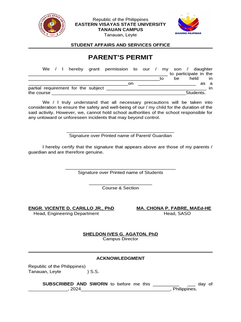 Parents Permit Saso | PDF