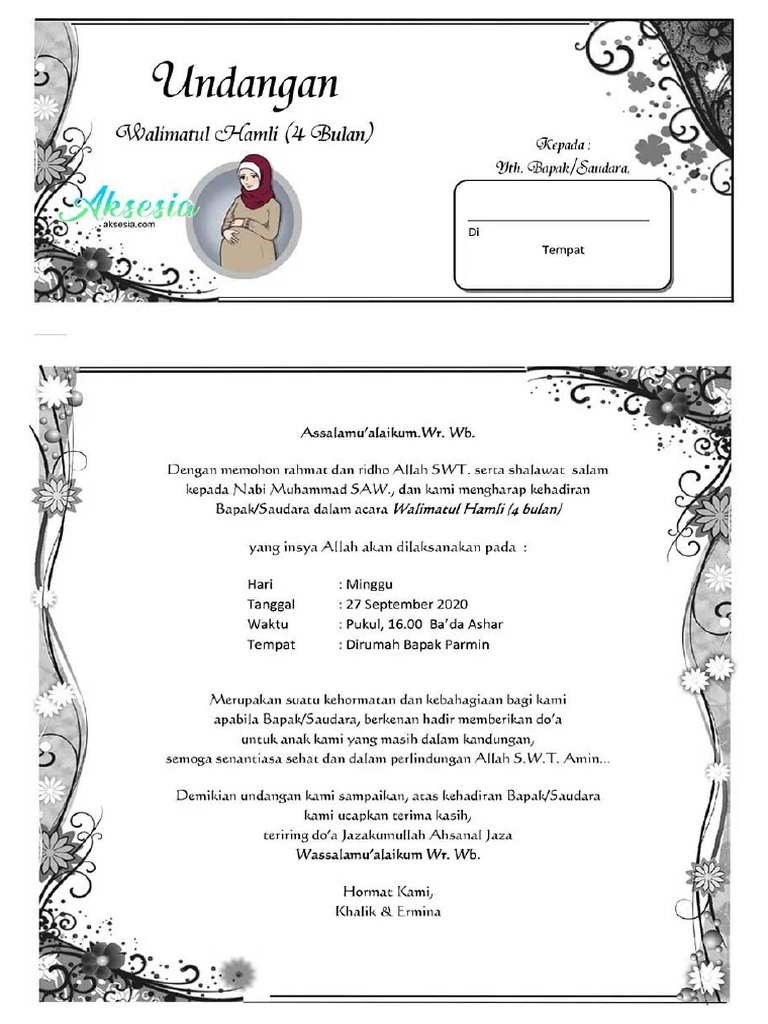 Contoh Undangan Walimatul Hamli 4 Bulan - JPG | PDF