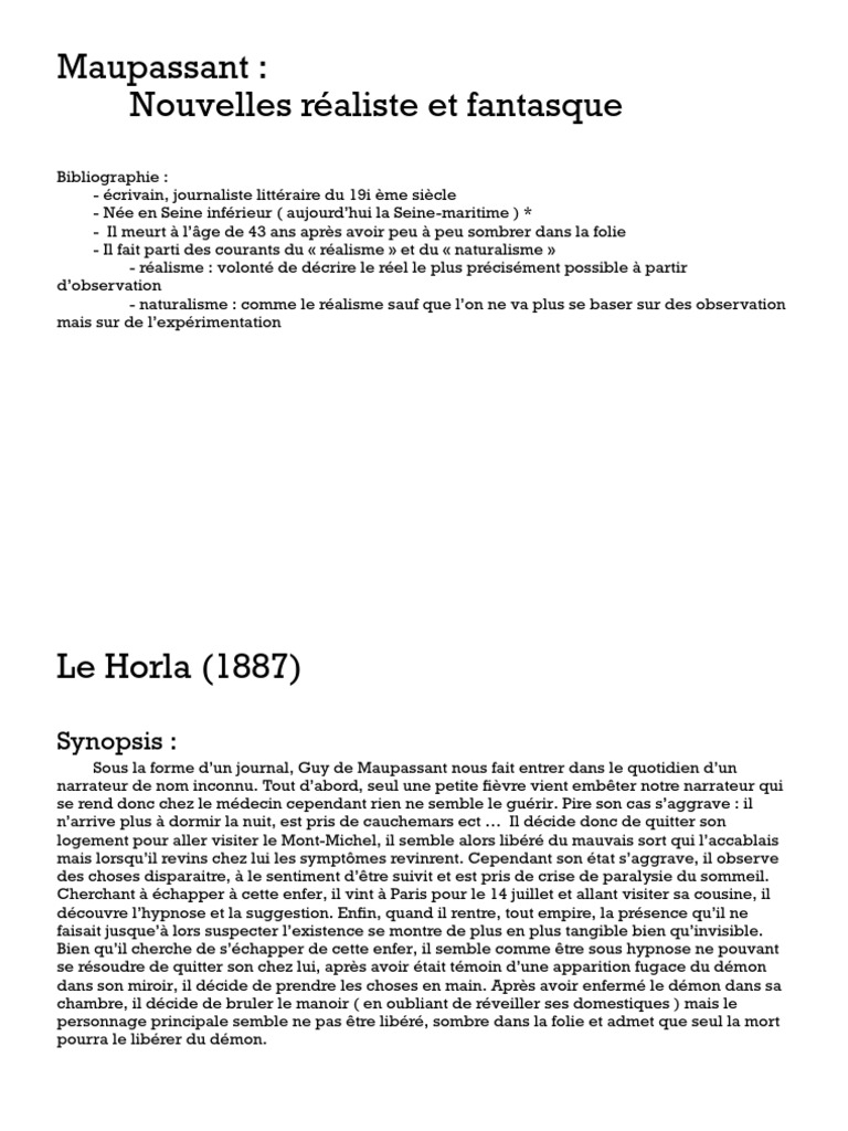 Maupassant : Le Horla et la folie humaine | PDF