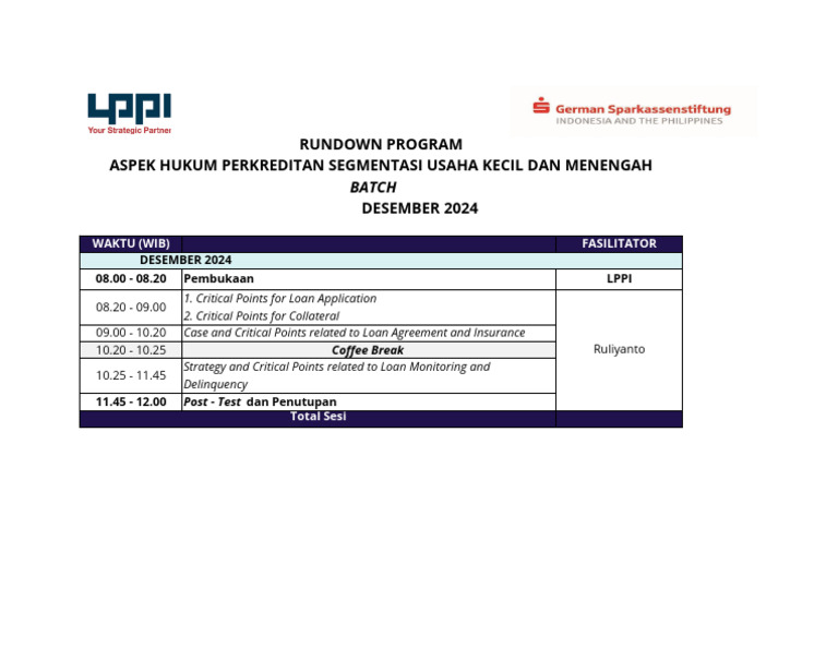 Rundown Program Aspek Hukum Perkreditan Segmentasi Usaha Kecil Dan ...