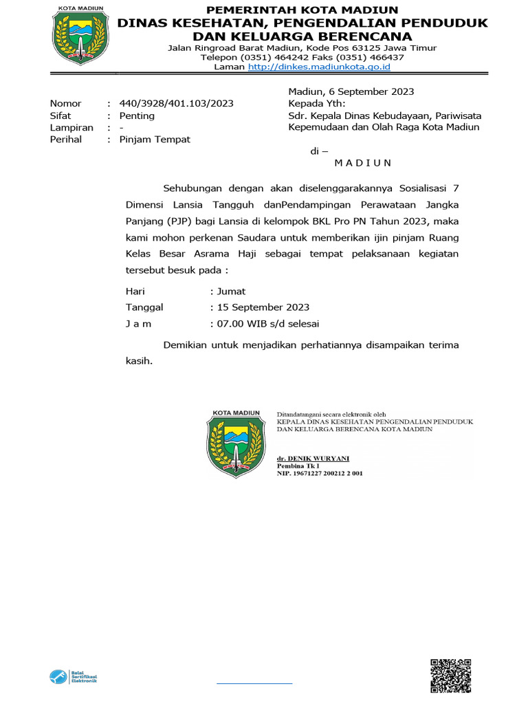 Permohonan Pinjam Ruang Kelas Besar | PDF