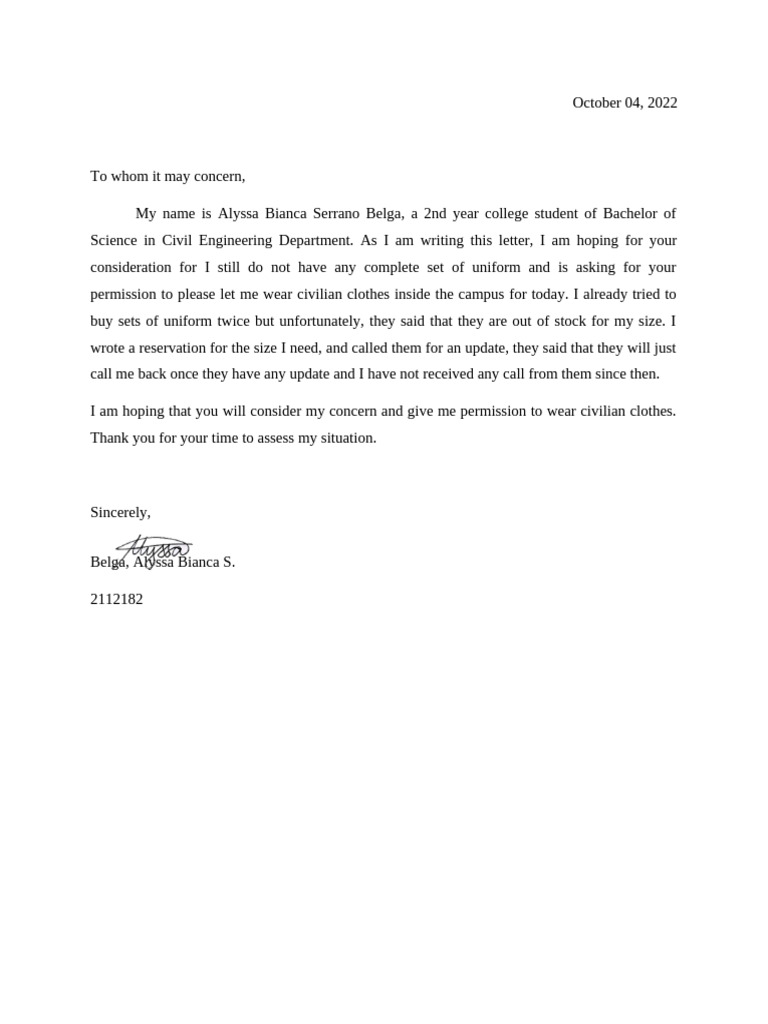 Request to Wear Civilian Clothes | PDF