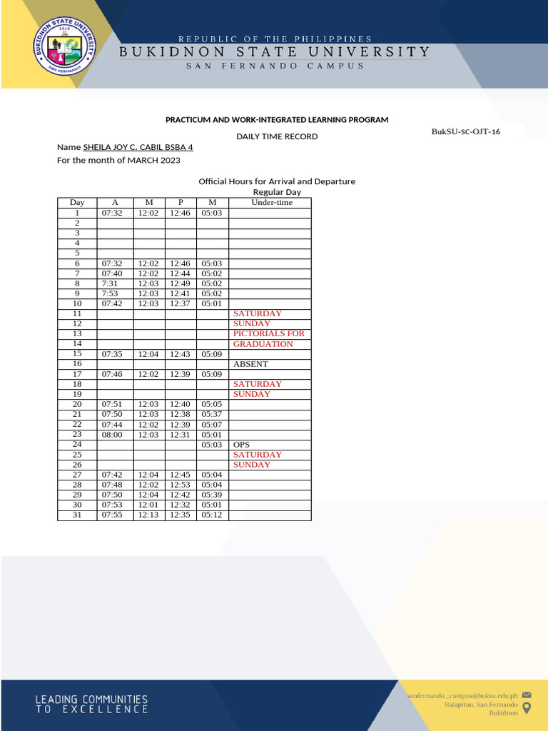 sHEILA Intern-DTR | PDF