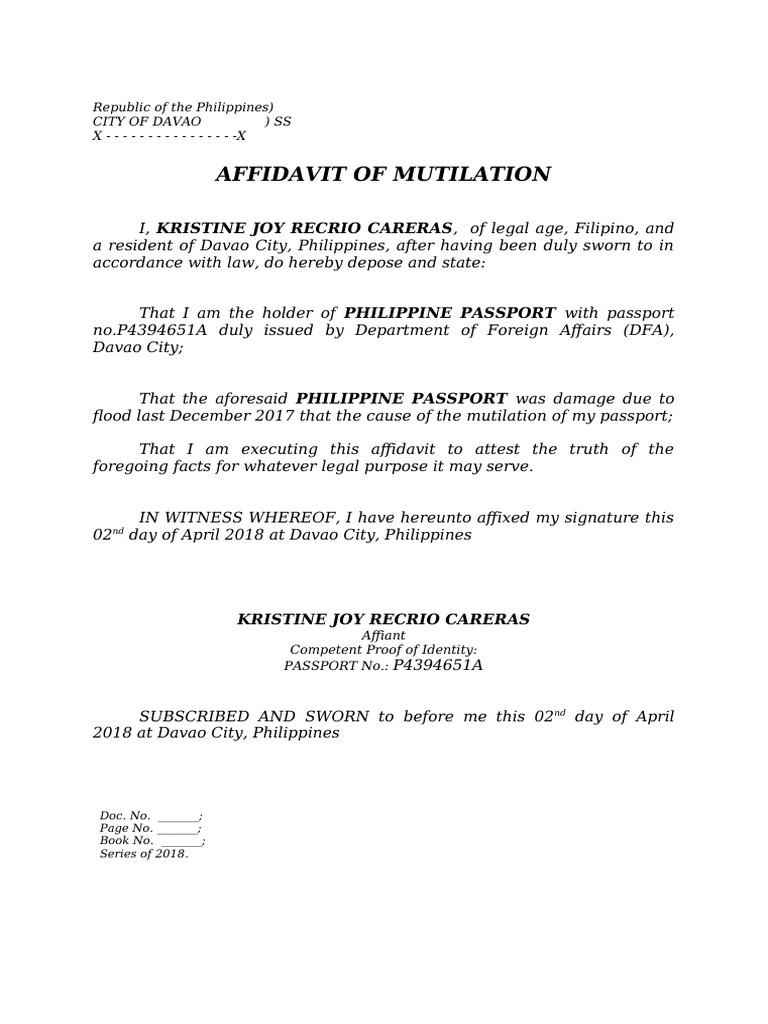 Mutilation of Passport | PDF | Affidavit | Notary Public