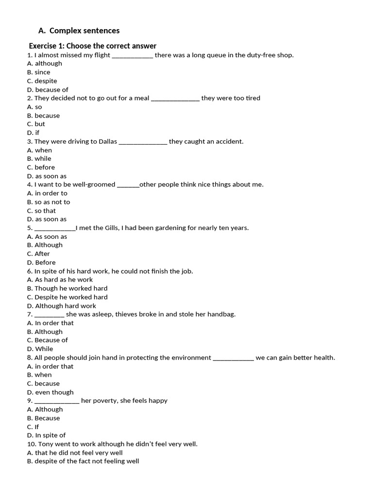 Grammar Unit 1 Complex Sentences | PDF