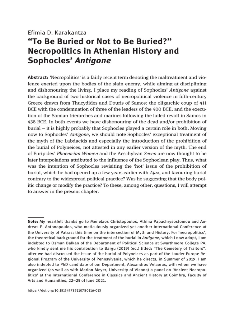 To_be_Buried_or_Not_to_be_Buried_Necrop | PDF | Sophocles