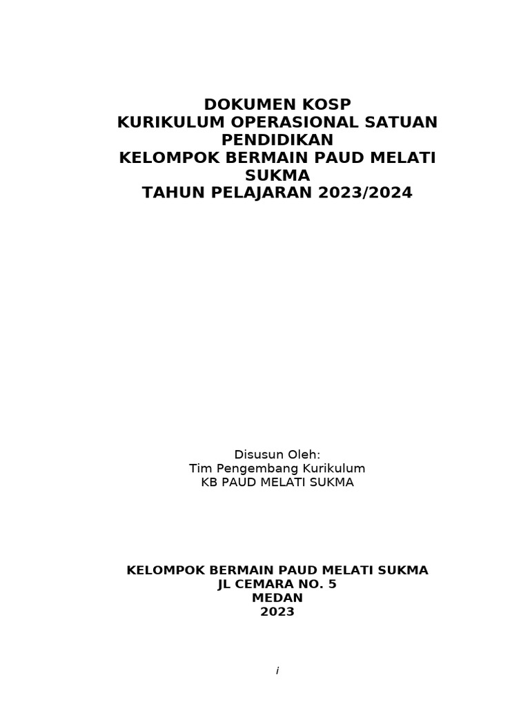 Dokumen Kosp Paud Jateng KB | PDF