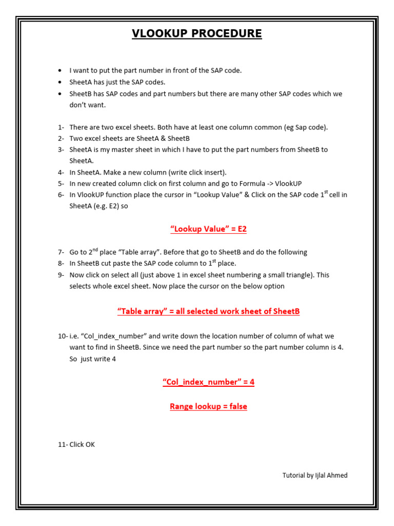 VLOOKUP PROCEDURE | PDF