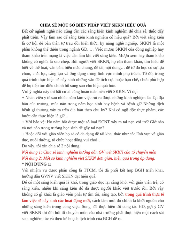 Chuyen de Viet SKKN Thuy 12.2 | PDF