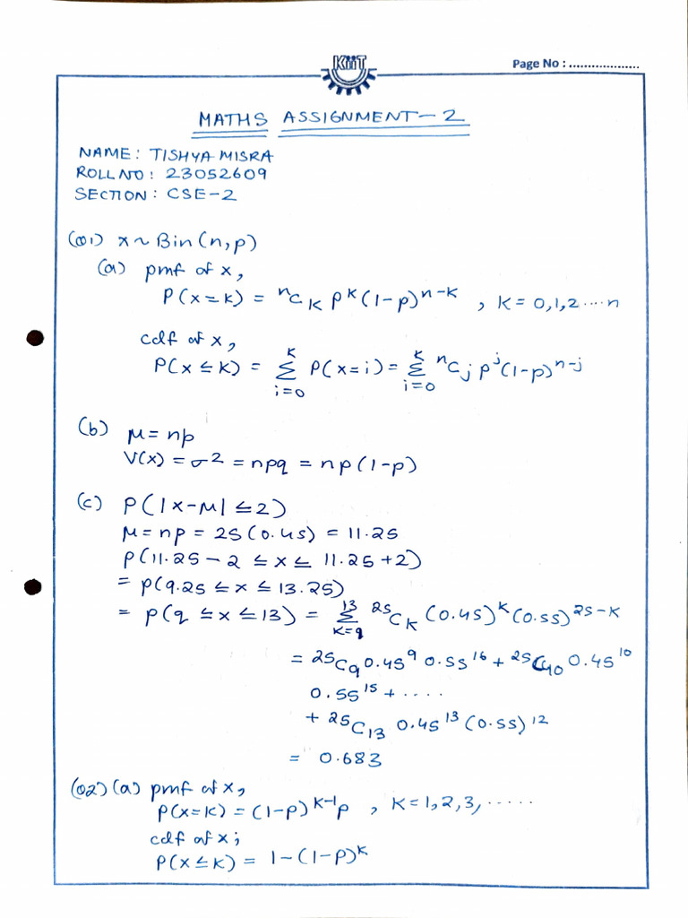 Maths Assignment 2 - Tishya - 2609 - Cse2 | PDF | Multidimensional Signal Processing | Computer File