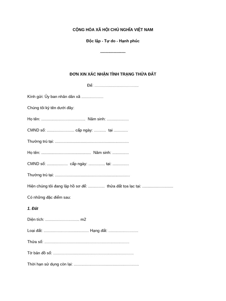 Mau Don Xin Xac Nhan Tinh Trang Thua Dat | PDF