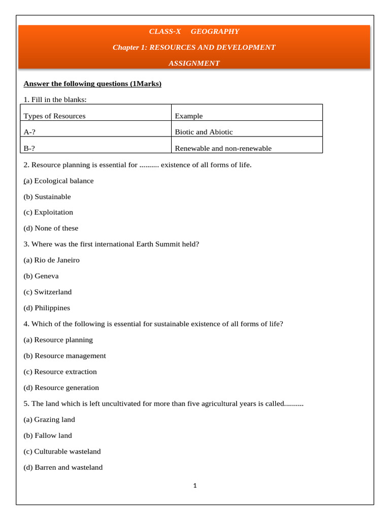 STD X Ch-1 Resource and Development Assignment | PDF | Soil | Nature