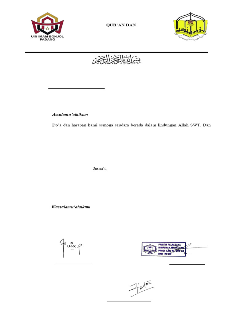surat peminjaman aula fusa 1 | PDF
