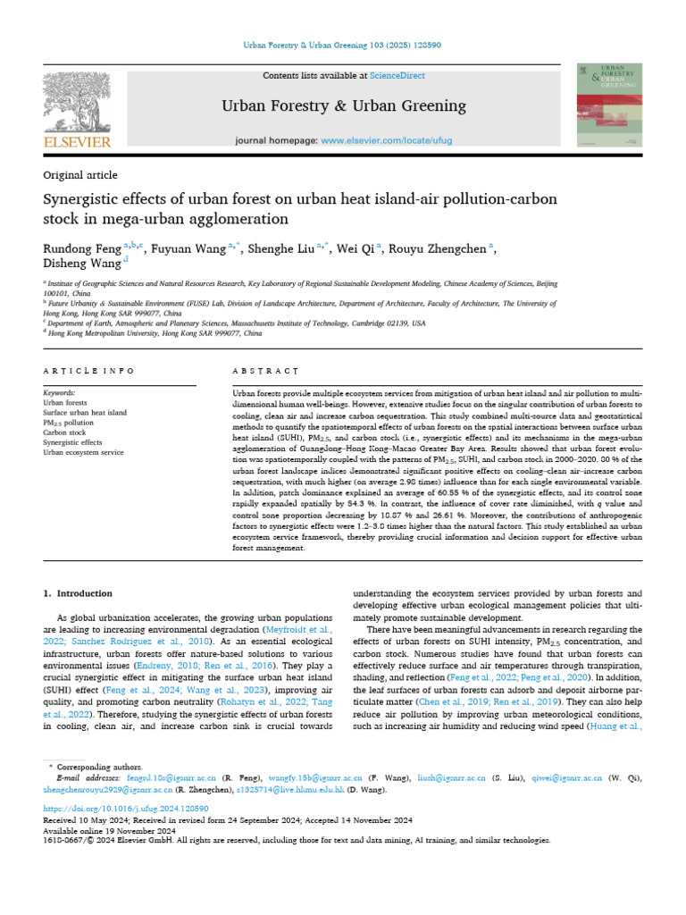 Synergistic Effects of Urban Forest On Urban Heat Island-Air Pollution ...