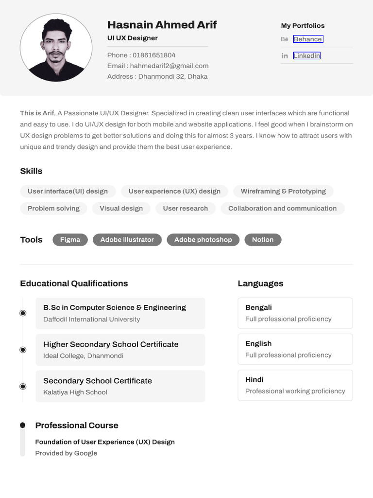 H-Ahmed-Arif-Resume | PDF | User Interface | User Interface Design
