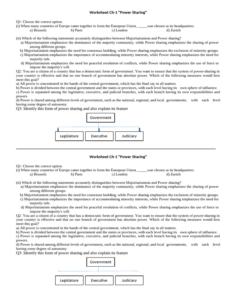 WORKSHEET | PDF | Separation Of Powers | Government