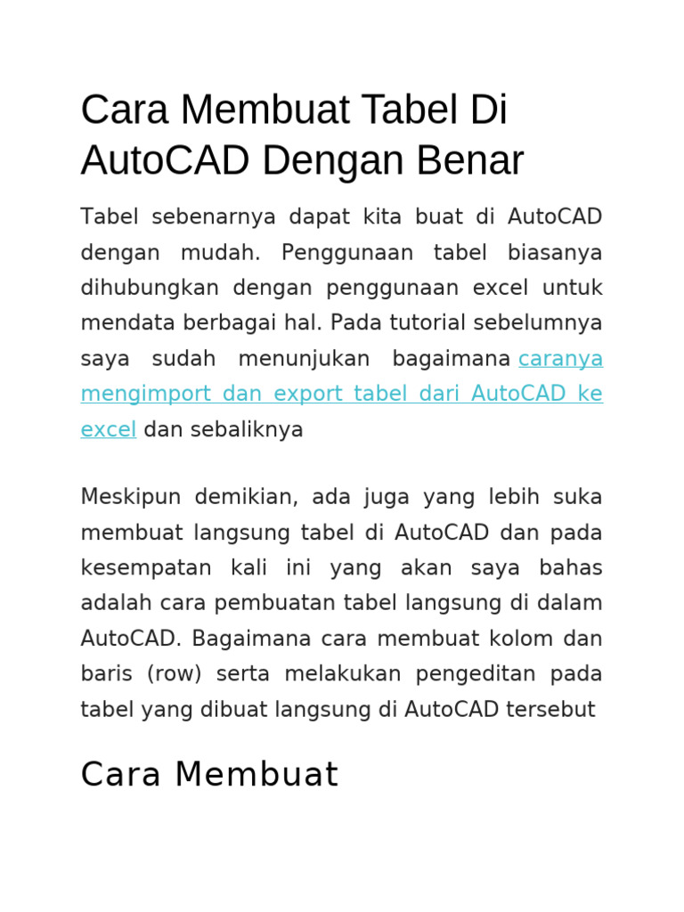 Tabel AutoCAD: Panduan Praktis | PDF