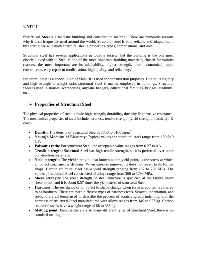 UNIT 1 Notes | PDF | Strength Of Materials | Steel