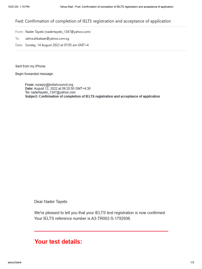 IELTS Registration Confirmation Email | PDF | International English ...