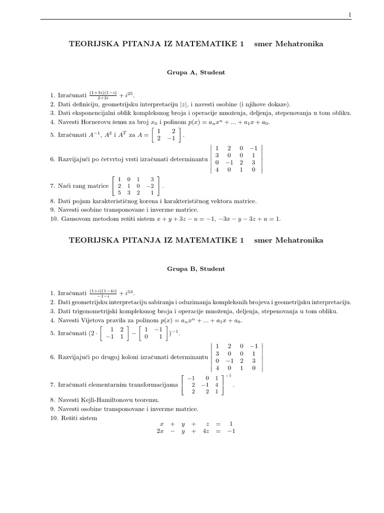 Primjeri ispita TEORIJA | PDF