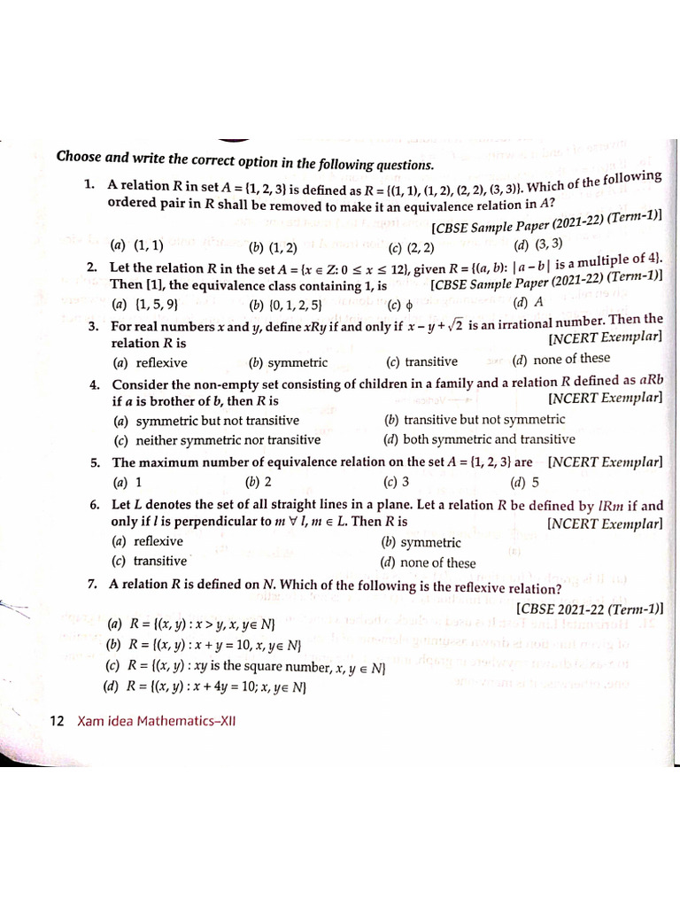 Mcqs of Relation and Functions | PDF