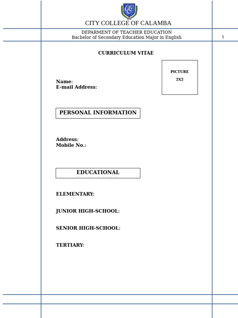 Curriculum Vitae Format | PDF