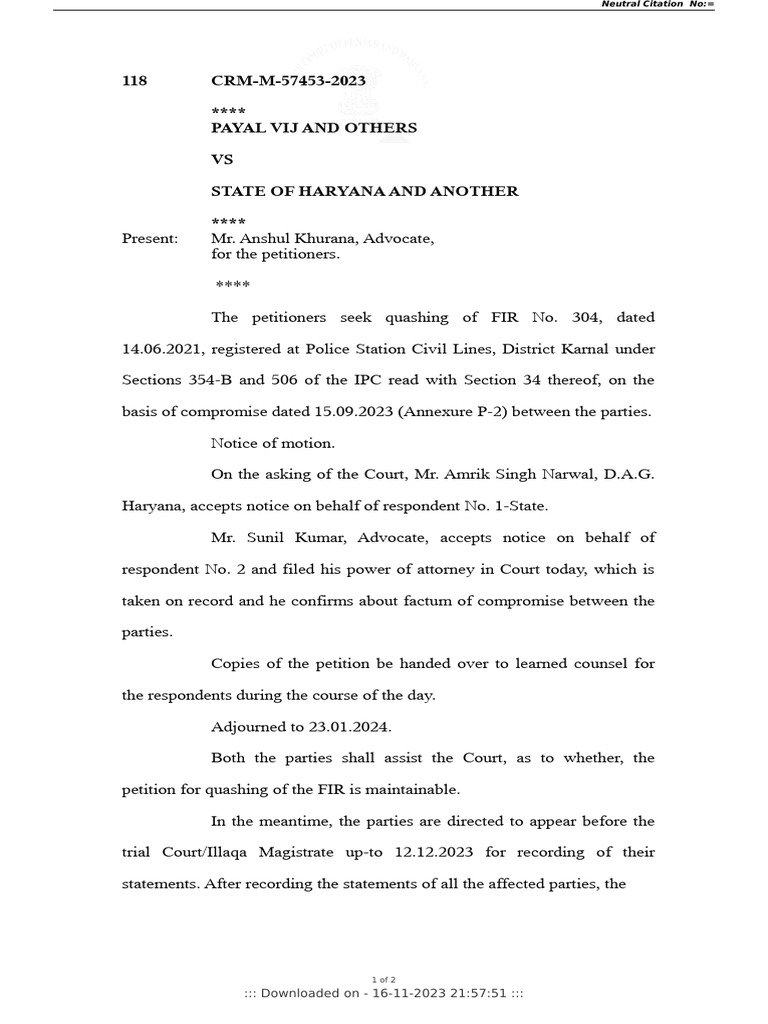 CRM-M 57453 2023 16 11 2023 Interim Order | PDF | Judiciaries | Common Law