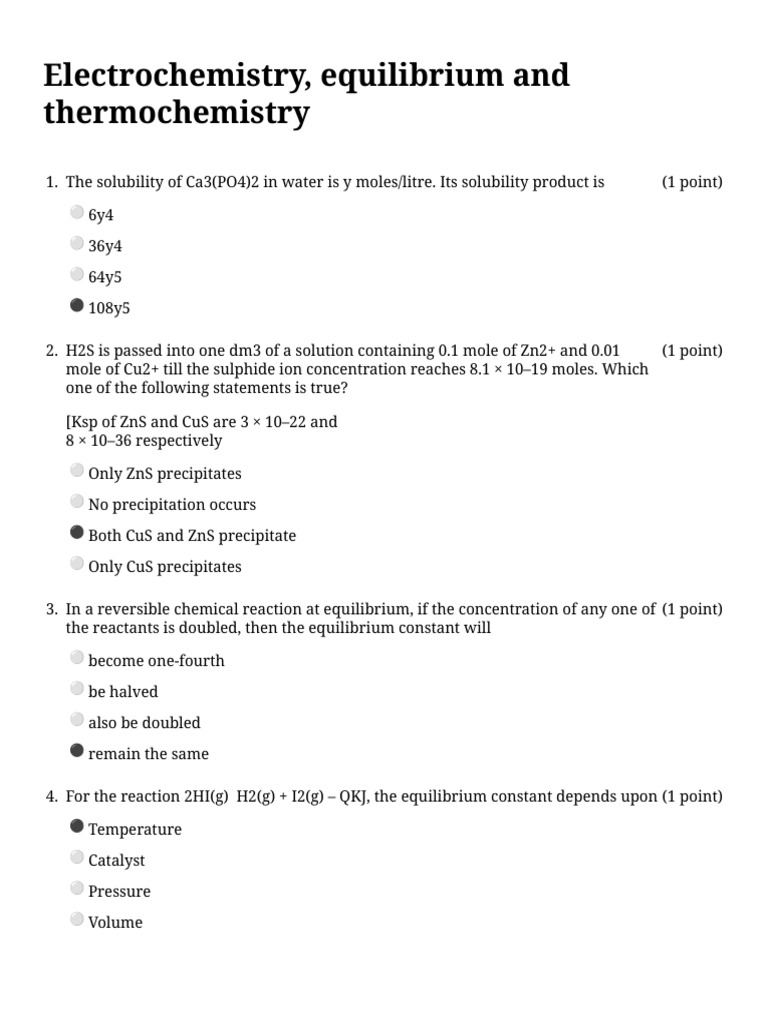 Electrochemistry, equilibrium and thermochemistry | PDF | Chemical Equilibrium | Redox