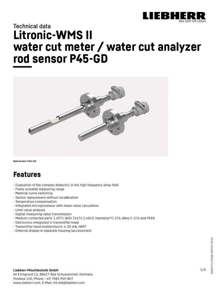 Data Sheet Wms II Rod Sensor p45 GD | PDF | Calibration | Sensor