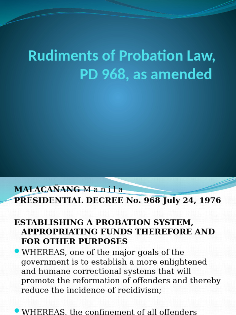 PD 968 | PDF | Probation | Bail