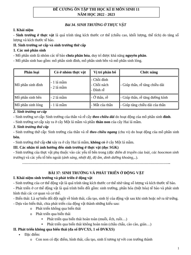 De Cuong On Thi HKII - 11 | PDF