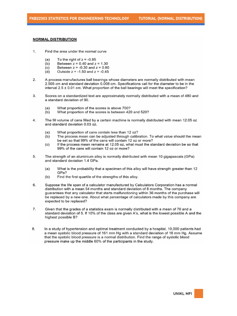 Tutorial 4 (Normal Distribution) Oct 2024 | PDF