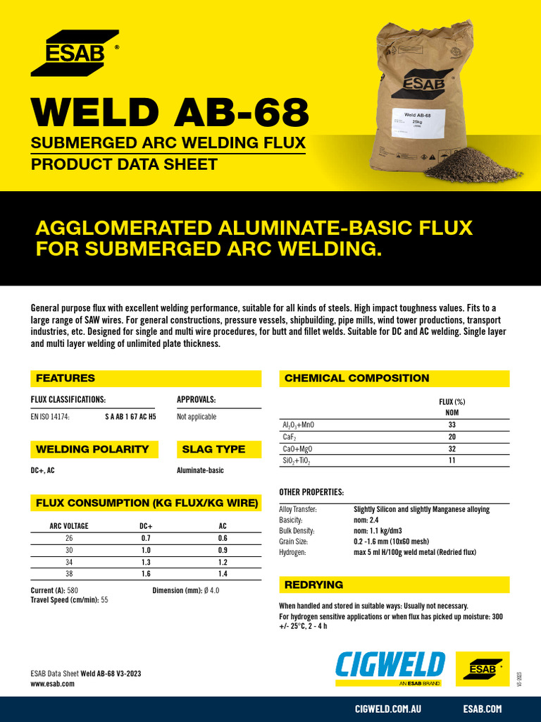 ESAB Weld AB 68 PDS Rev1 V3 2023 | PDF | Welding | Construction