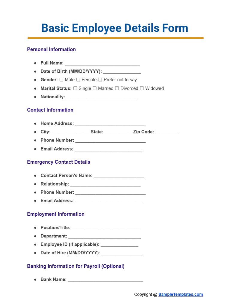 Basic Employee Details Form Pdf